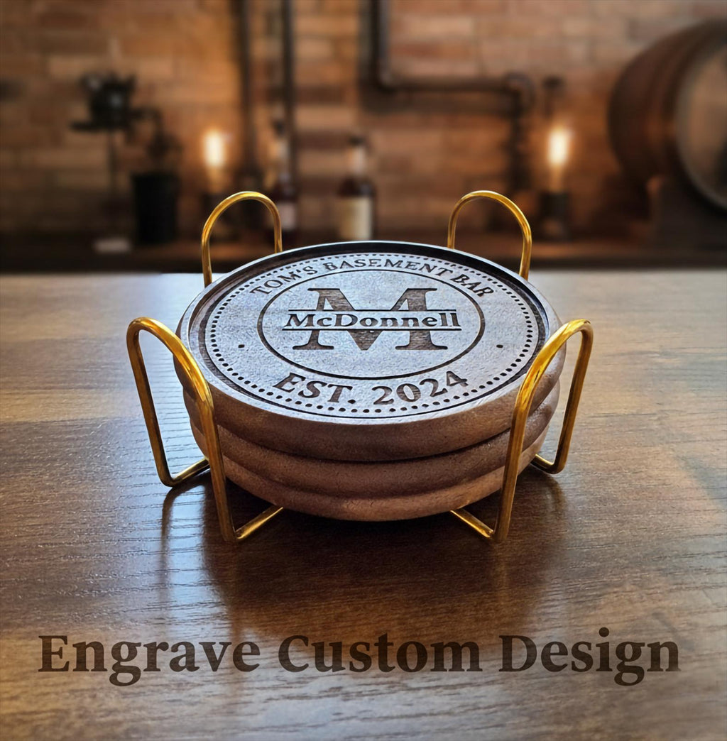 Custom Logo Coaster Set – Engraved Walnut Corporate Drink Coasters for ...